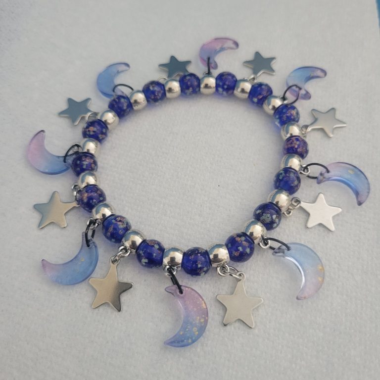 Bewitching Firefly Glass Glow In The Dark Moon And Stars Charm Bracelet