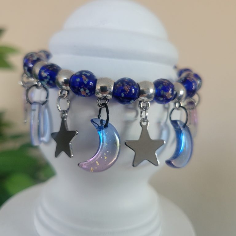 Bewitching Firefly Glass Glow In The Dark Moon And Stars Charm Bracelet
