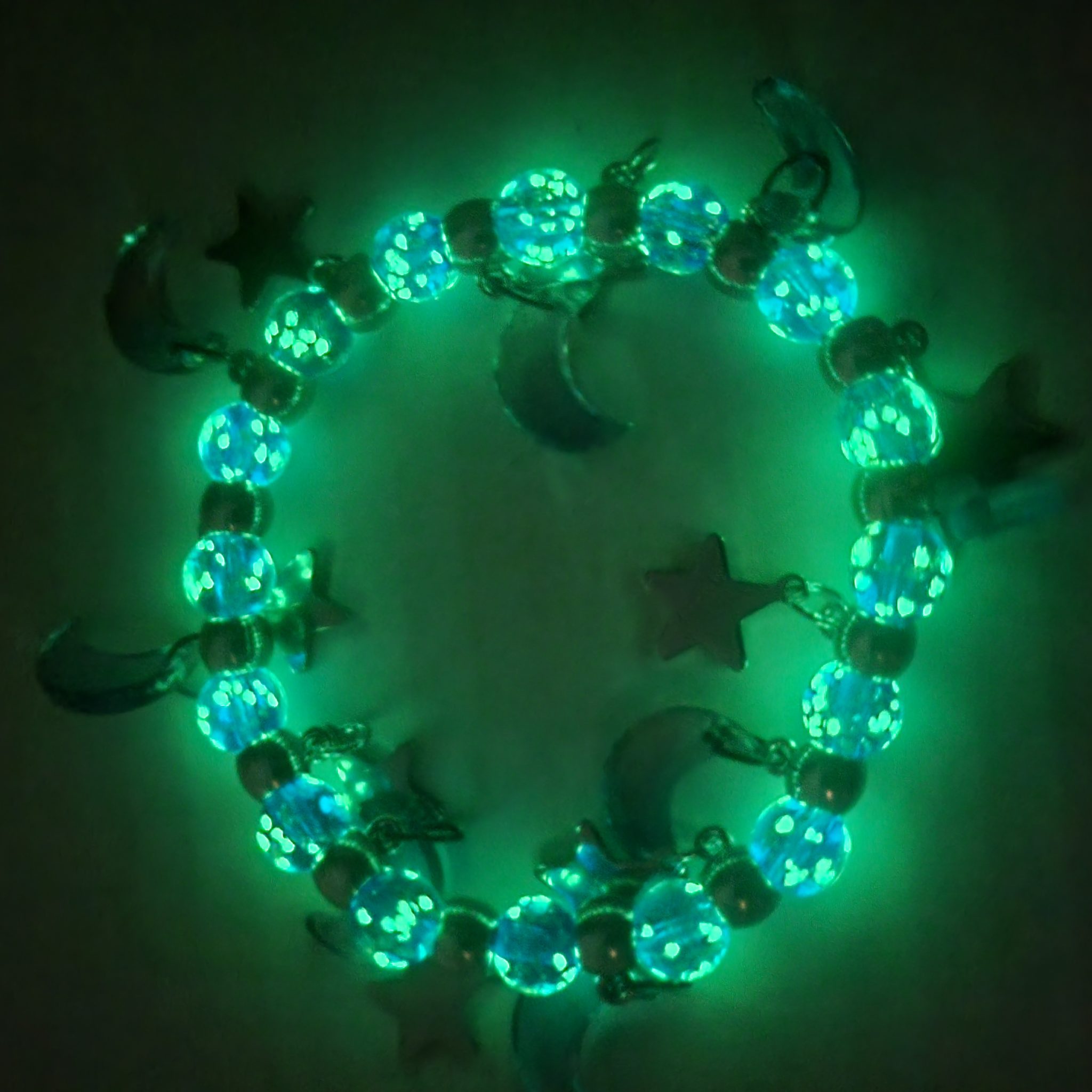 Bewitching Firefly Glass Glow In The Dark Moon And Stars Charm Bracelet